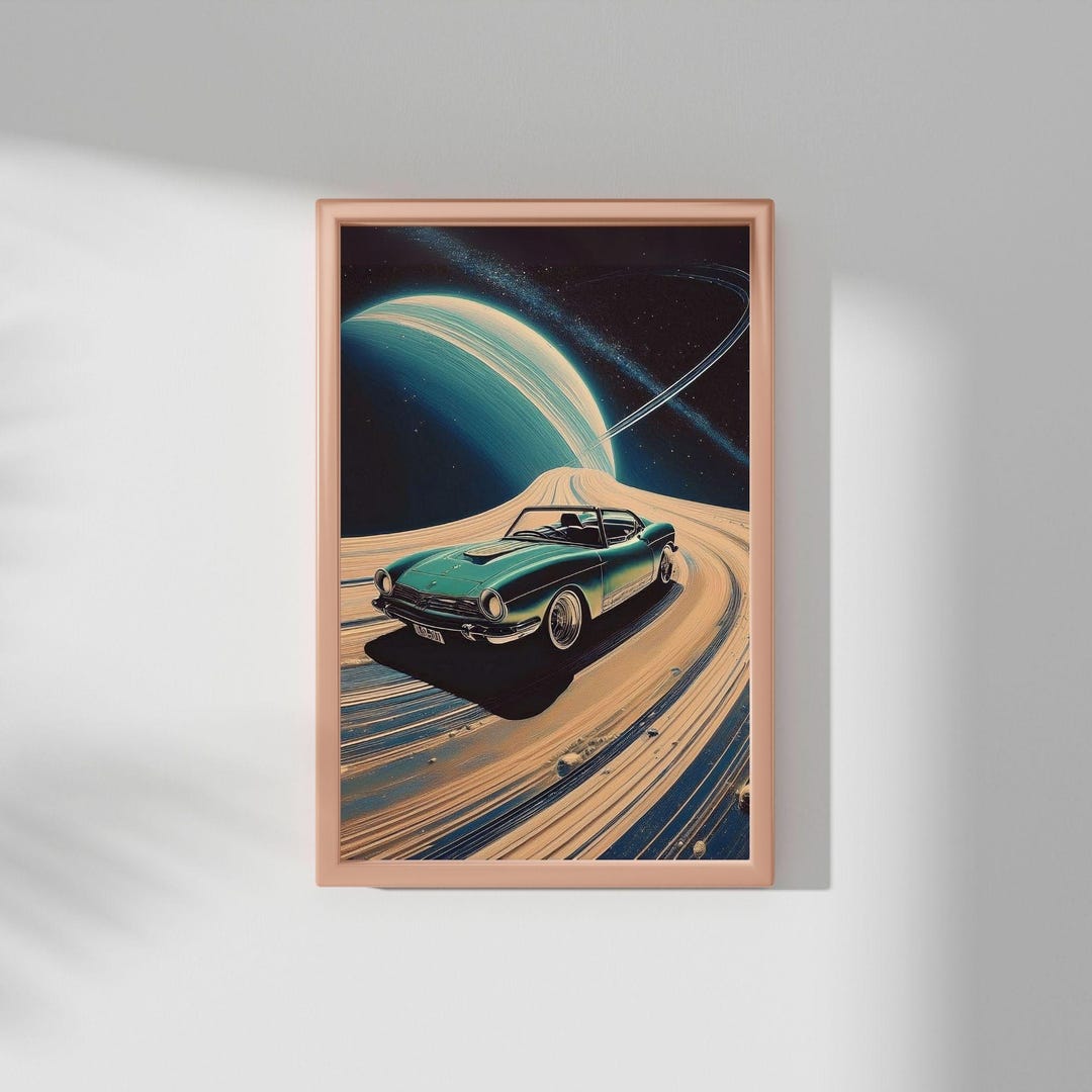 Retro Space Car Poster, Sci-fi Road Trip Print, Vintage Convertible on ...