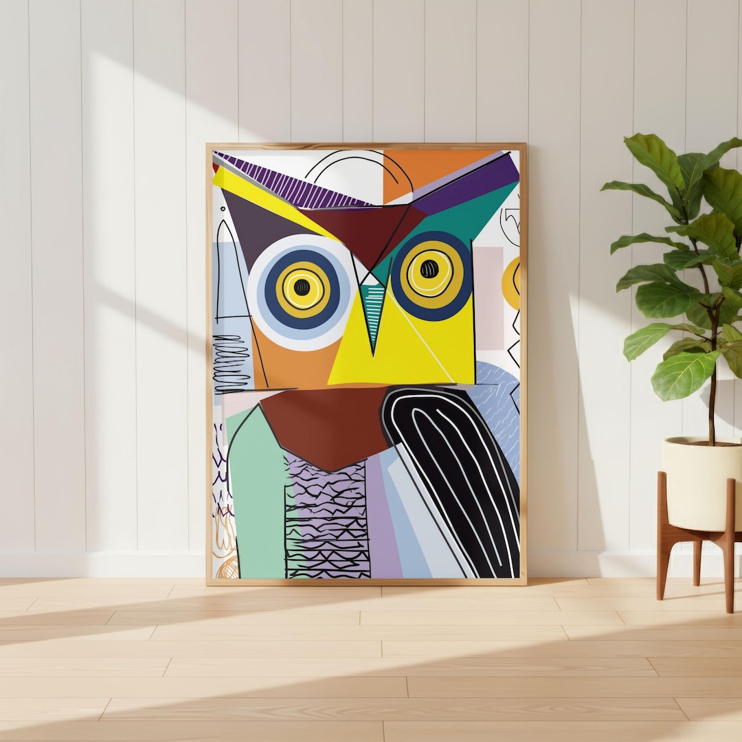 Picasso Owl Art Print, Abstract Cubist Bird Wall Decor, Geometric ...