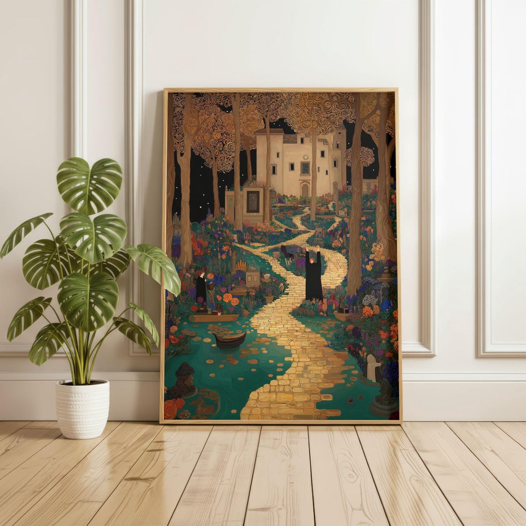 Gustav Klimt Inspired Golden Path Poster, Symbolist Landscape Art Print ...