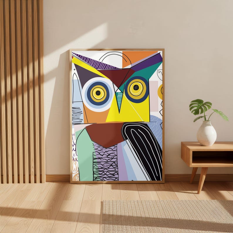 Picasso Owl Art Print, Abstract Cubist Bird Wall Decor, Geometric ...