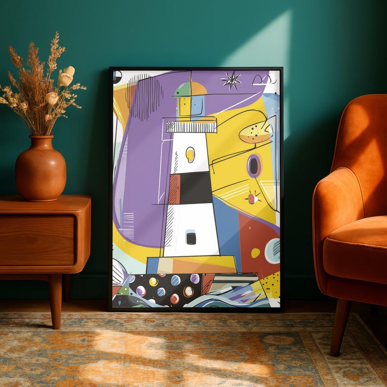 Cubism Lighthouse Poster - Bright Geometric Ocean Artwork - Etsy