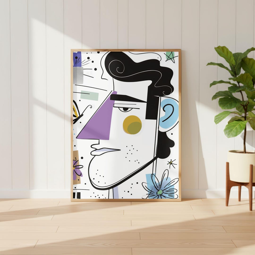 Abstract Portrait Print: Modern Cubist Line Art (multiple Paper Options ...