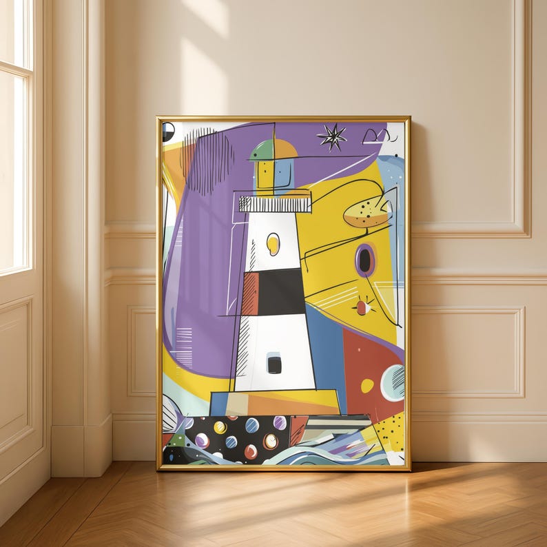Cubism Lighthouse Poster - Bright Geometric Ocean Artwork - Etsy