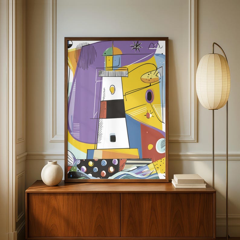 Cubism Lighthouse Poster - Bright Geometric Ocean Artwork - Etsy