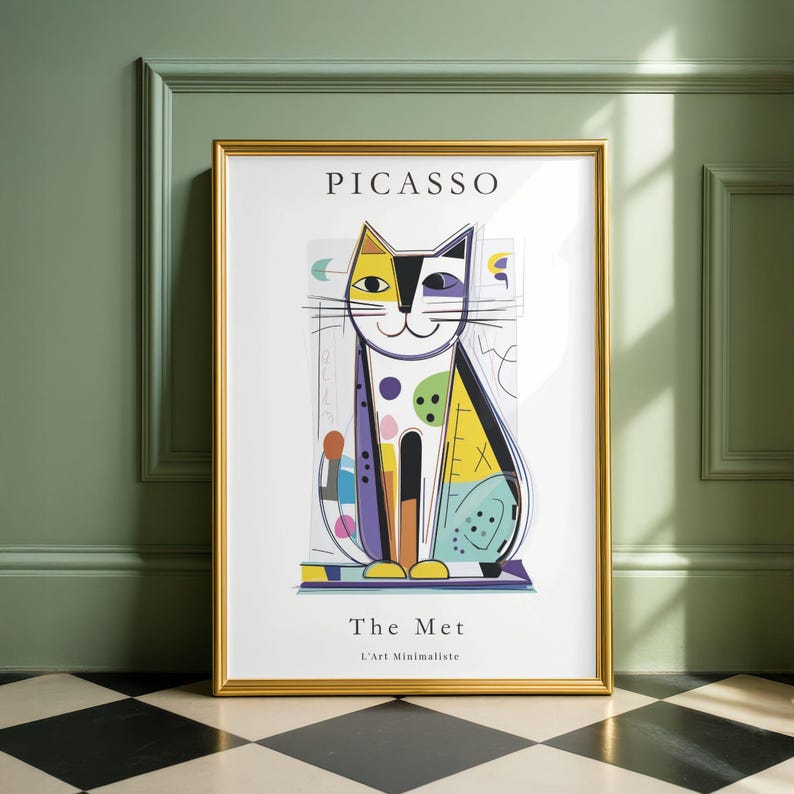 Picasso Cat Exhibition Poster: Abstract Geometric Cubist Art Print ...