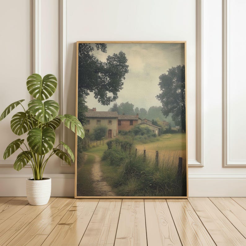 Vintage French Countryside Wall Art, Rustic Farmhouse Landscape Poster ...
