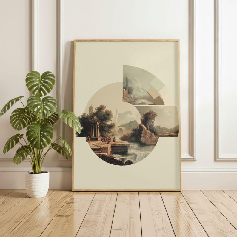 Vintage Landscape Poster, Geometric Circle Prints, Classical Ruins ...