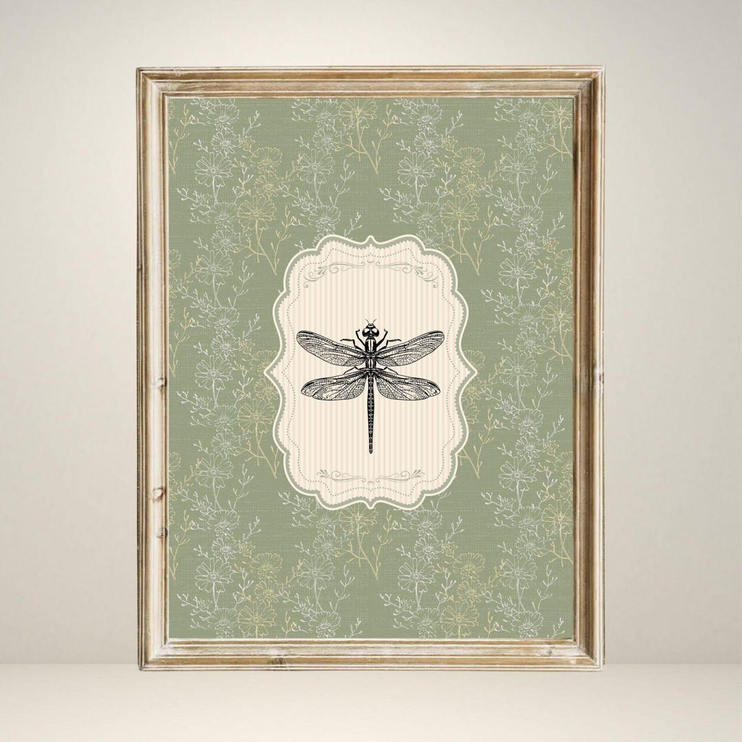 Vintage Dragonfly Art Print - Floral Nursery Wall Decor, Antique Insect ...