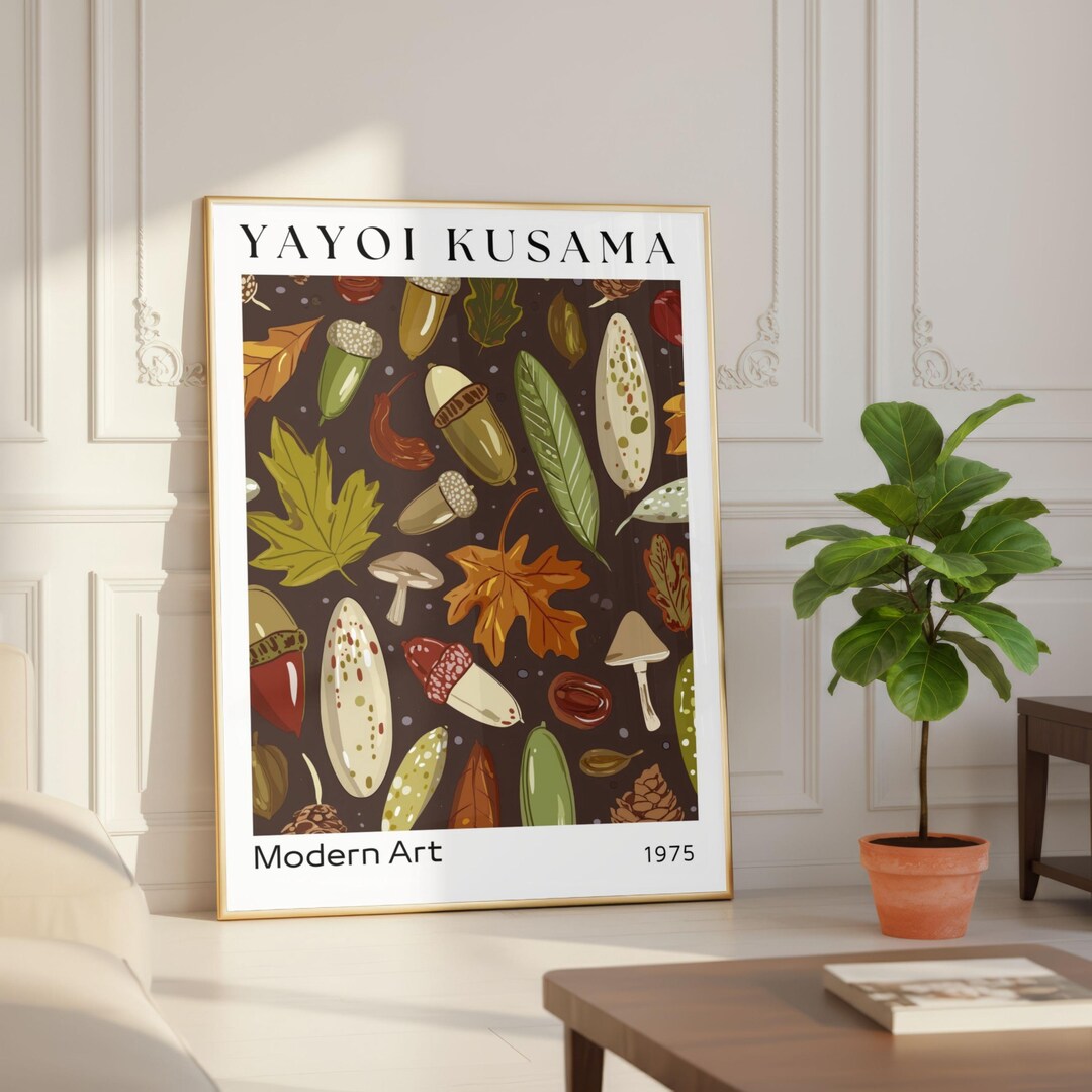 Yayoi Kusama Modern Art 1975 Poster, Autumn Leaves & Mushrooms Pattern ...
