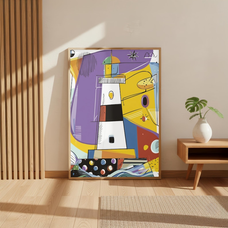 Cubism Lighthouse Poster - Bright Geometric Ocean Artwork - Etsy