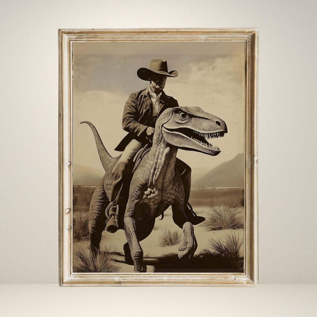 Dinosaur Cowboy, Vintage Photography, Art Poster Digital Print, Dark ...