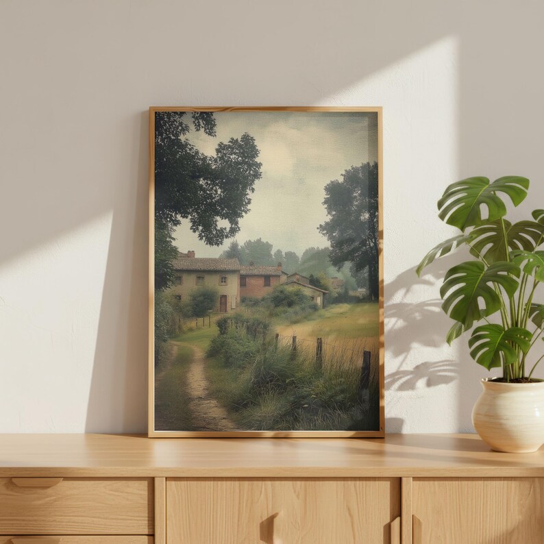 Vintage French Countryside Wall Art, Rustic Farmhouse Landscape Poster ...