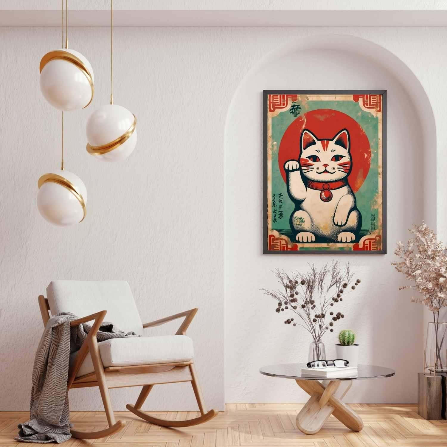 Traditional Maneki Neko Cat Print | Japanese Lucky Cat Poster, Retro ...