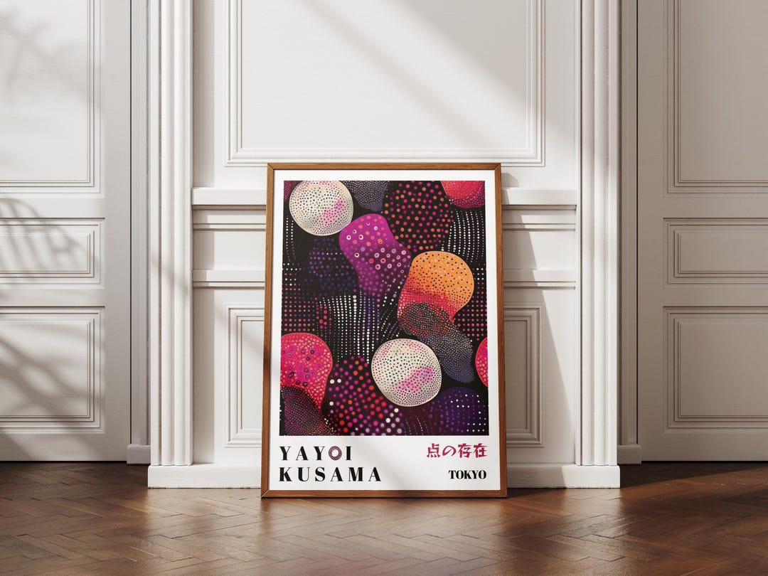 Yayoi Kusama Poster - Japanese Wall Art - Organic Dots Poster – Magenta ...