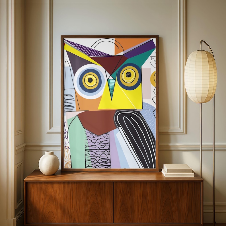 Picasso Owl Art Print, Abstract Cubist Bird Wall Decor, Geometric ...