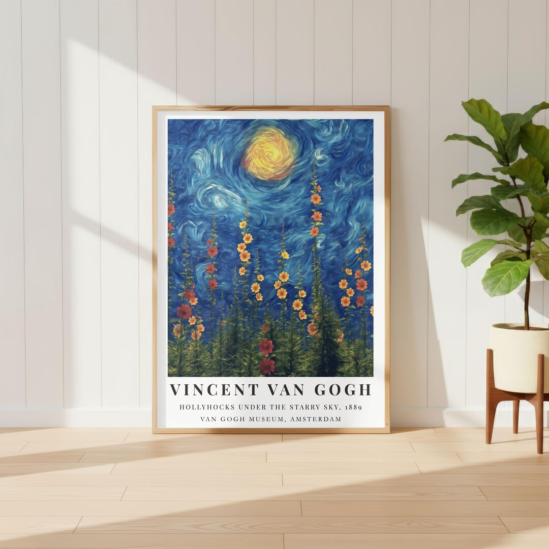 Van Gogh Museum Poster, Starry Night Hollyhocks Wall Art, Impressionist ...