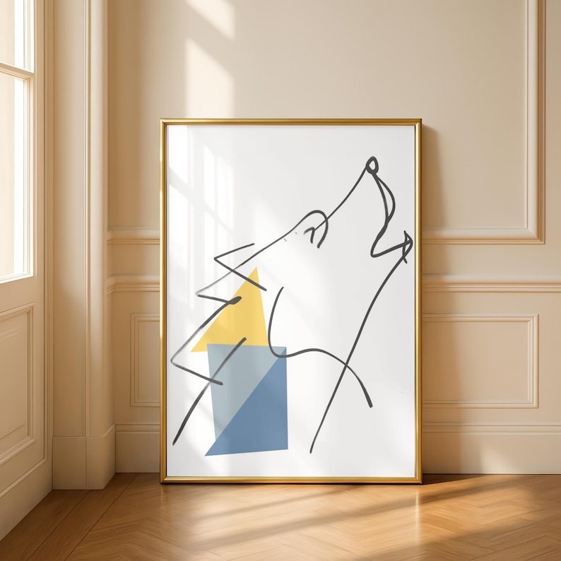 Abstract Wolf Line Art Print, Picasso Style, Geometric Accents (modern ...