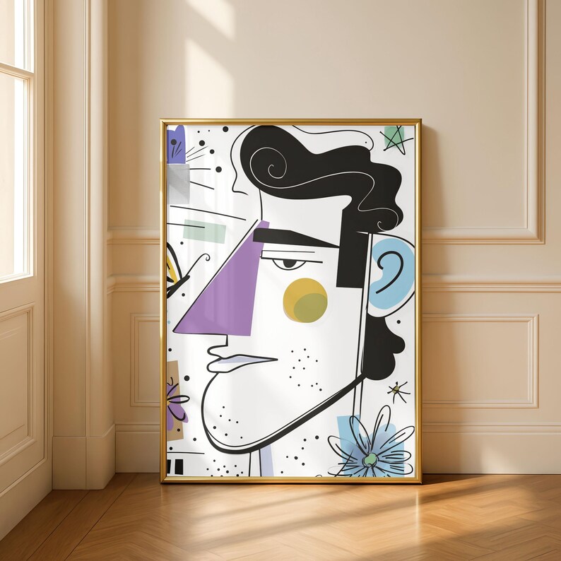 Abstract Portrait Print: Modern Cubist Line Art (multiple Paper Options ...