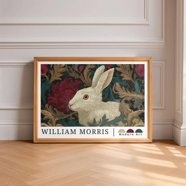 William Morris Inspired Rabbit Poster, Vintage Floral Bunny Wall Art ...
