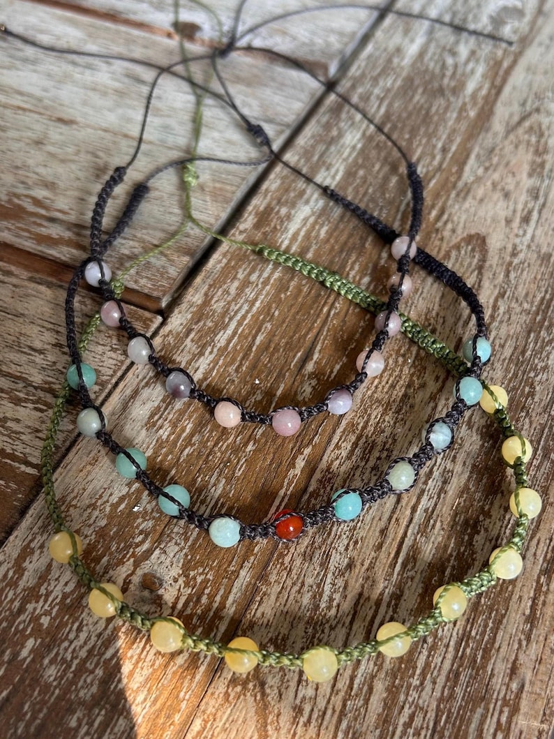 Earthy Macrame Beaded Choker - Boho Hippie Jewelry - Customizable Stone ...