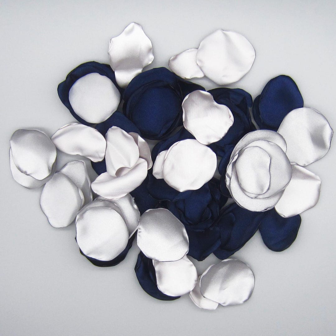 50 Navy & Silver Satin Rose Petals, Wedding Decor, Party Decoration ...