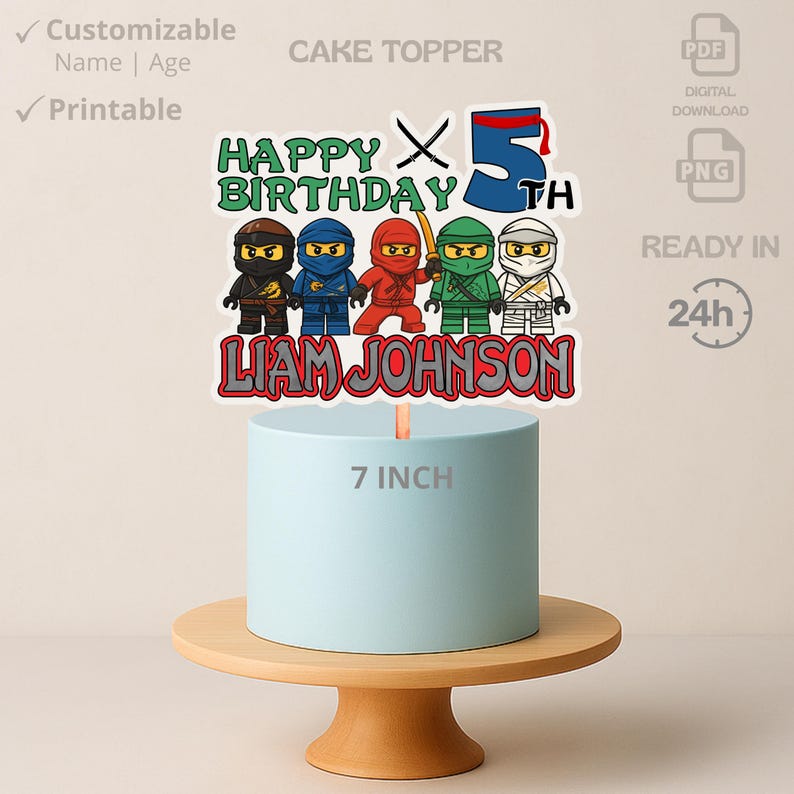 Printable Personalized Birthday Cake Topper: Ninja Theme | Digital ...