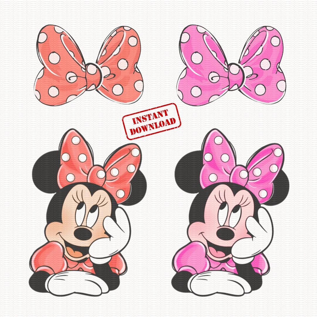Mouse Pink Clipart / Red & Pink Bow Clip Art / Instant Download PNG ...