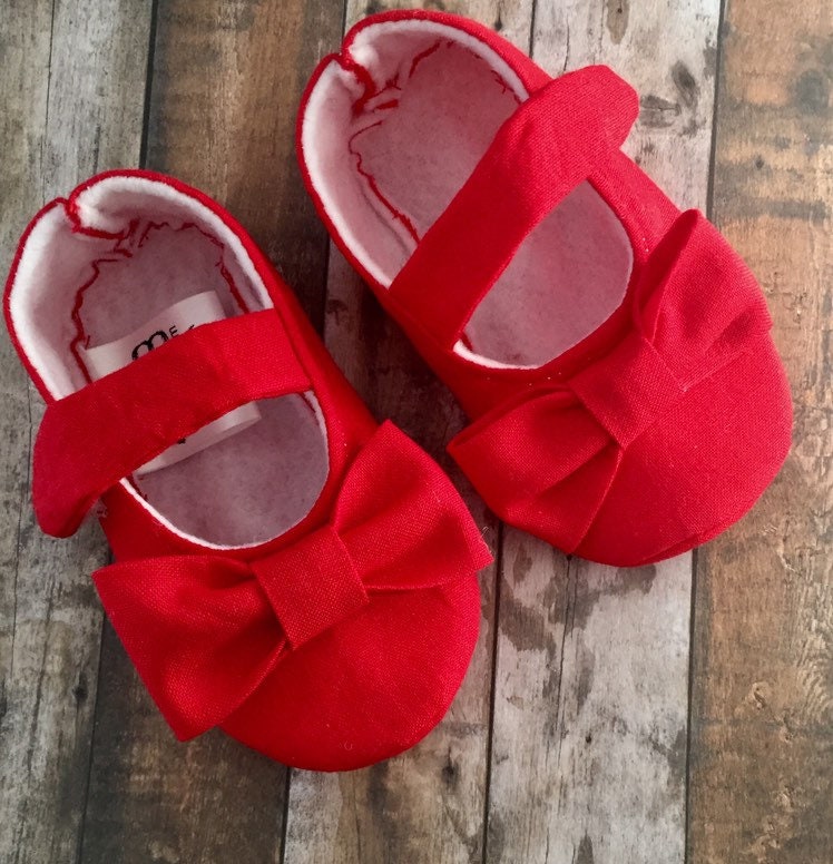 Red Baby Girl Shoes With Bows | Newborn Size up to 24 Months - Etsy