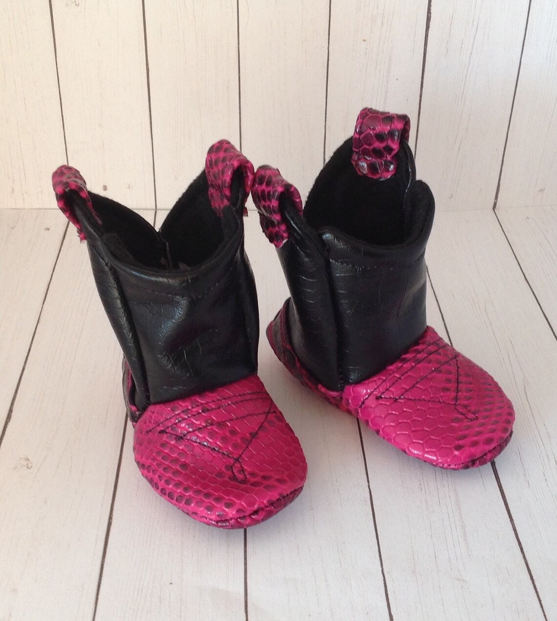 Pink Snake Baby Cowboy Boots With Leather Faux Snake Baby - Etsy