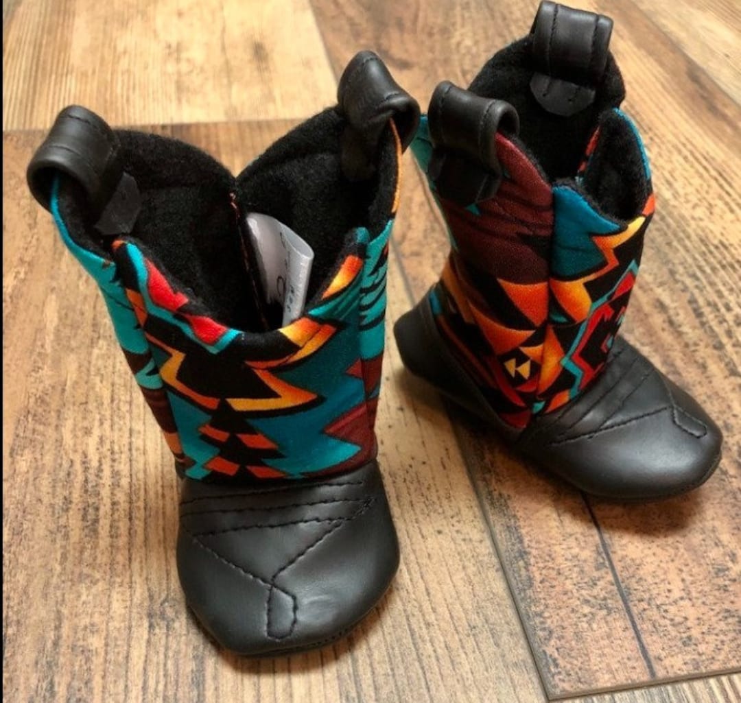 Baby Cowboy Boots | Southwest Print With Leather | Ready to Ship - Etsy