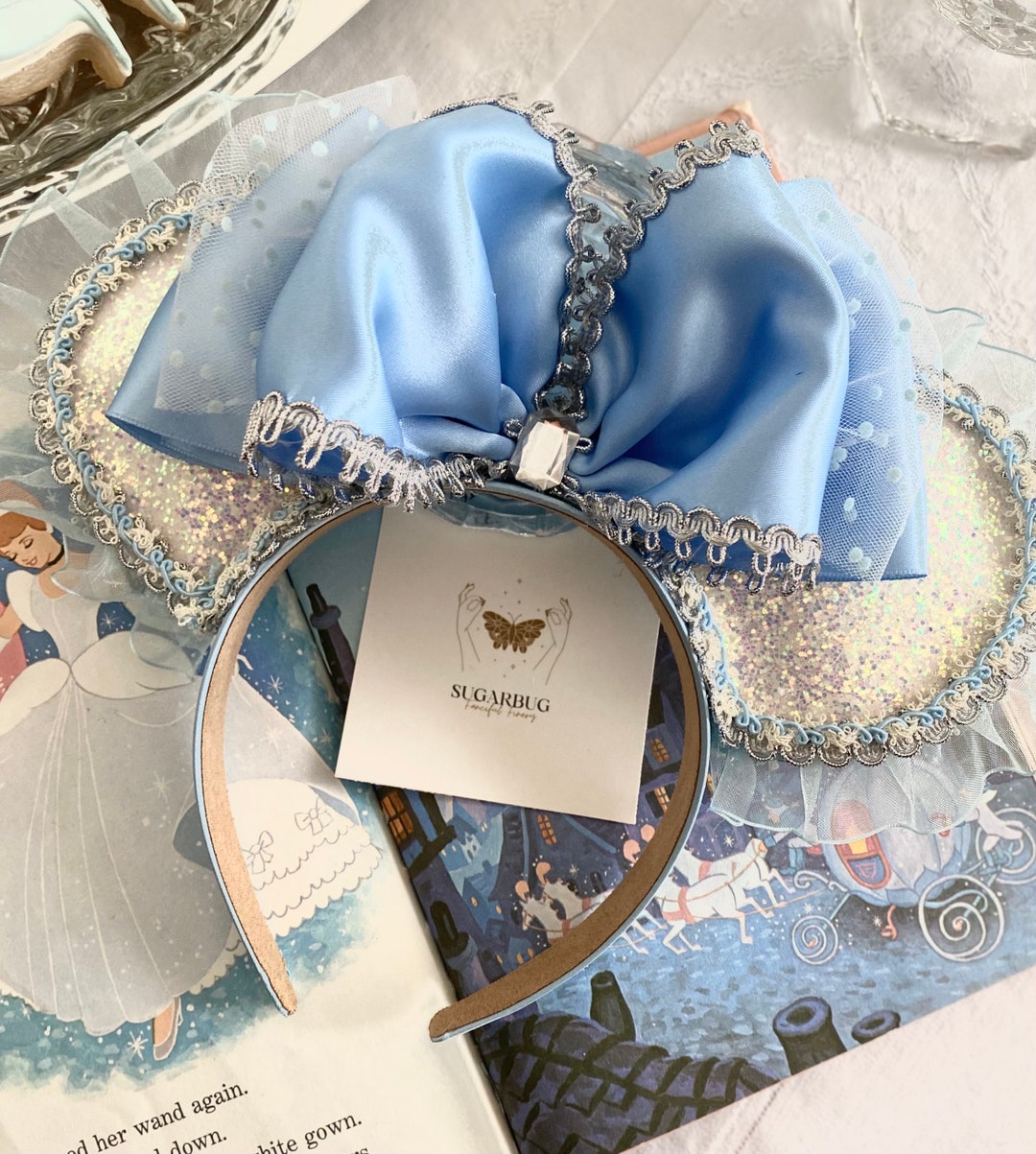 Princess Mouse Ears, Princess Blue Bow Headband, Coquette Mouse Ears ...