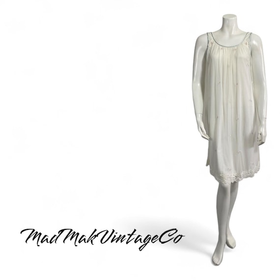 Vintage White Chiffon Nightgown 1960s Miss Siren - Gem