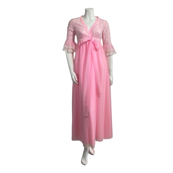 Vintage Pink Chiffon Robe / Negligee / 1960s / Linda … - Gem