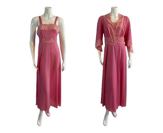 Vintage Rose Pink Peignoir Set / 1970s / Lady Jenny /… - Gem