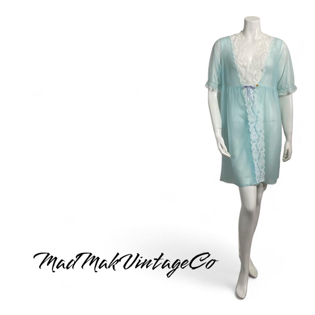 Vintage Aqua Double Chiffon Short Negligee 1960s Lady Barbara - Etsy