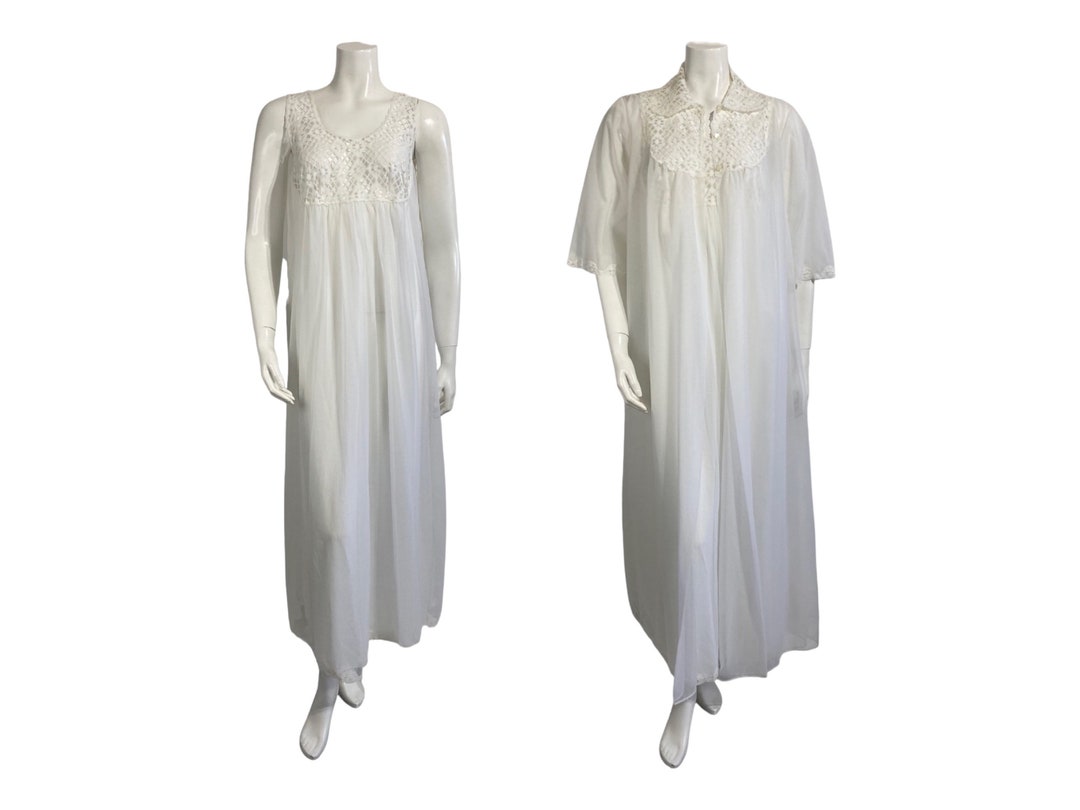Vintage White Chiffon Peignoir Set 1970s French Maid - Etsy