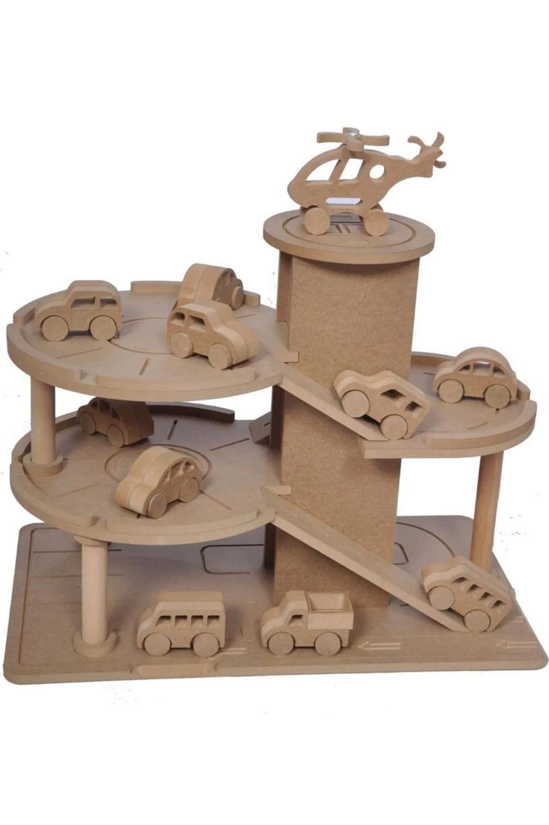 Wooden Floor Parking Garage Toy Set With 5 Cars and 1 Helicopter - Etsy