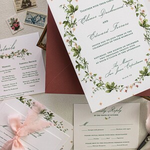 The Elinor Wedding Invitation Suite, Pale Pink Hydrangea Blossoms ...