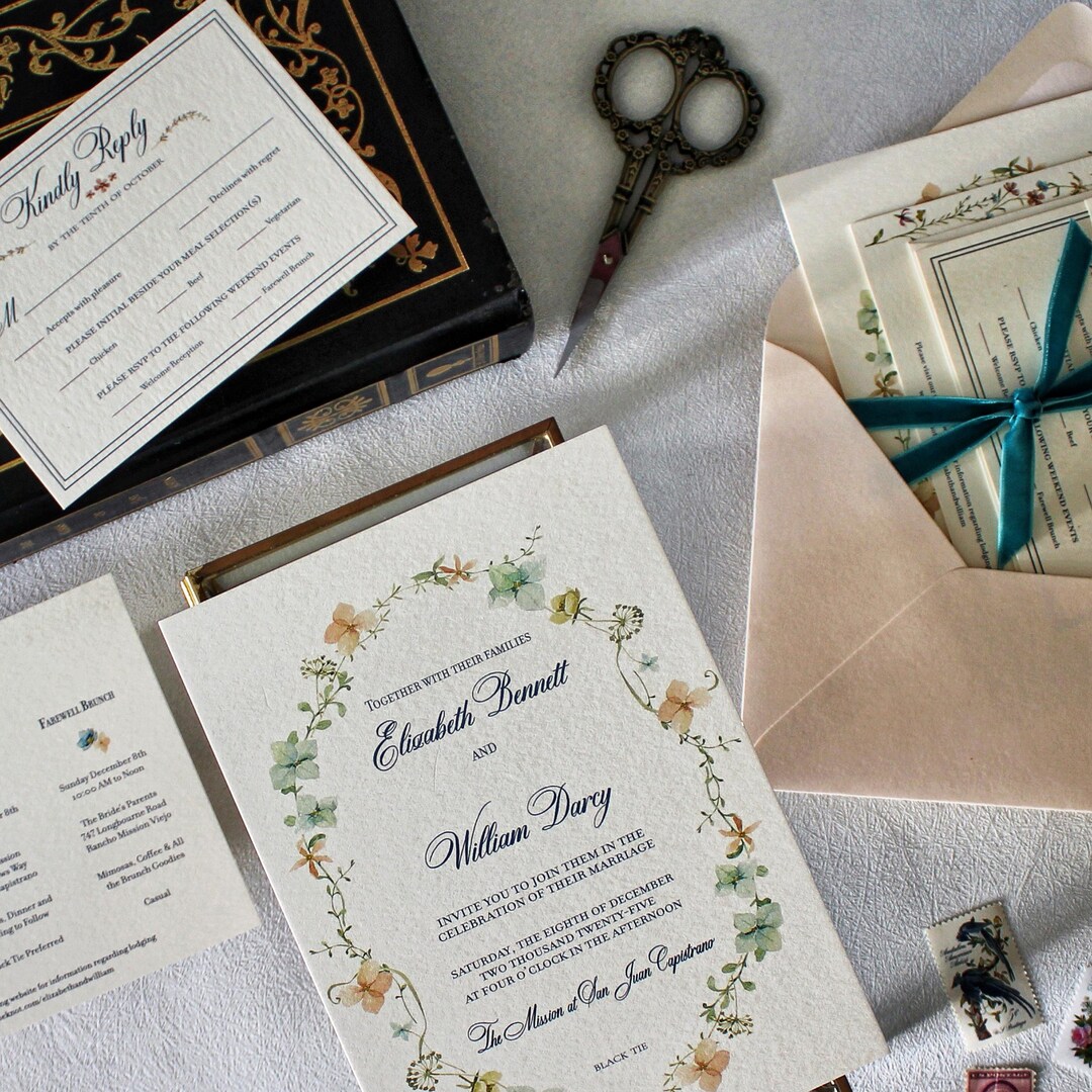 The Elizabeth Wedding Invitation Suite, Semi-custom Pale Pink & Blue ...
