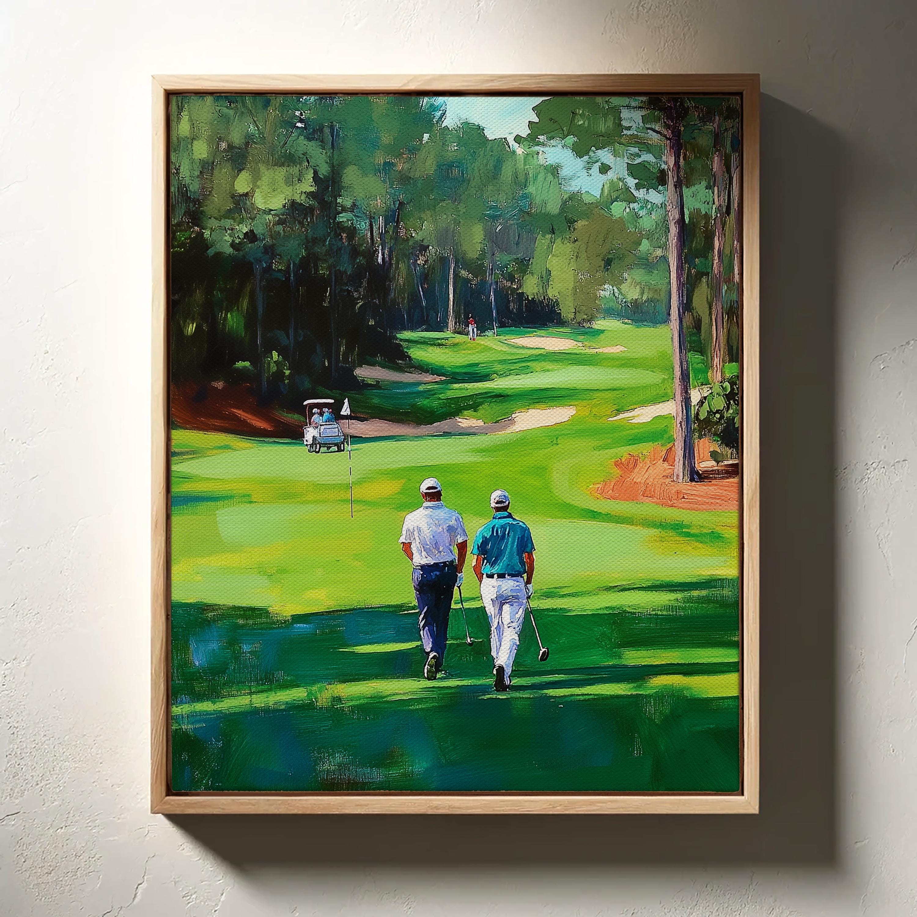 Golfers Oil Painting Wall Art - Lush Fairway Canvas Print - Golf Course ...