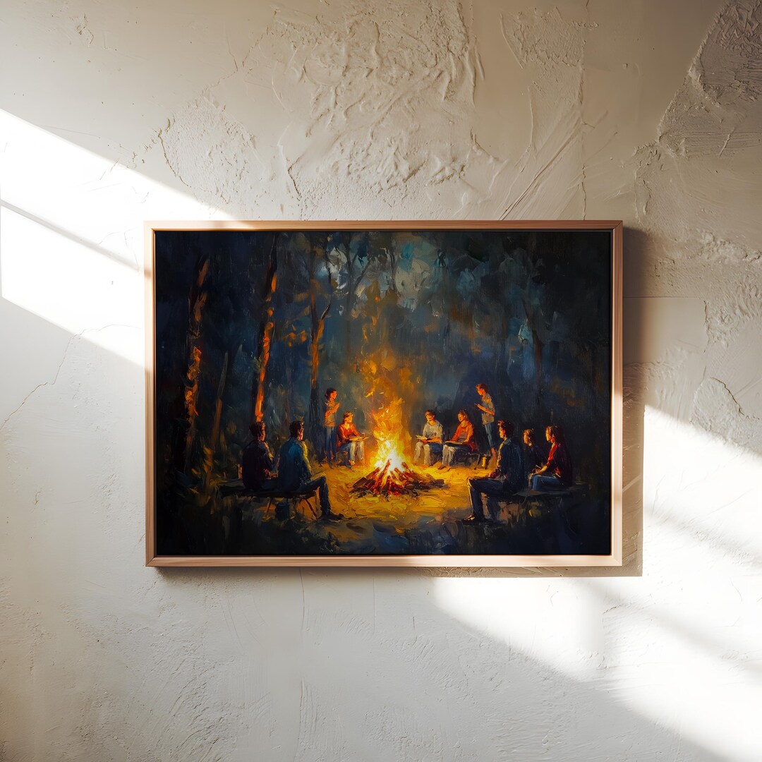 Campfire Painting Print – Cozy Forest Gathering Wall Art | Outdoor ...