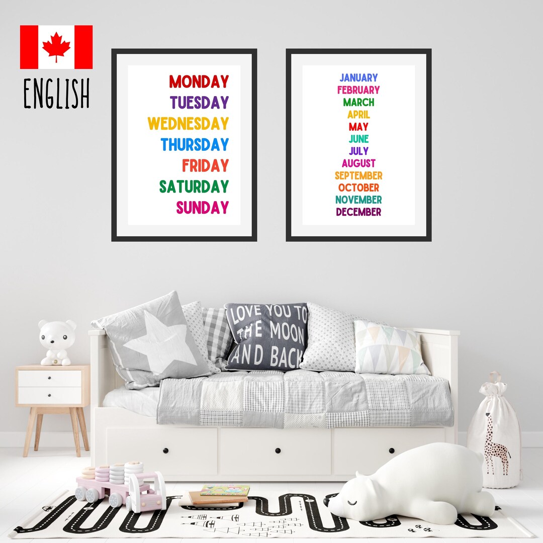 MONTHS + DAYS Colorful Educational Posters | ENGLISH Classroom Wall Art ...