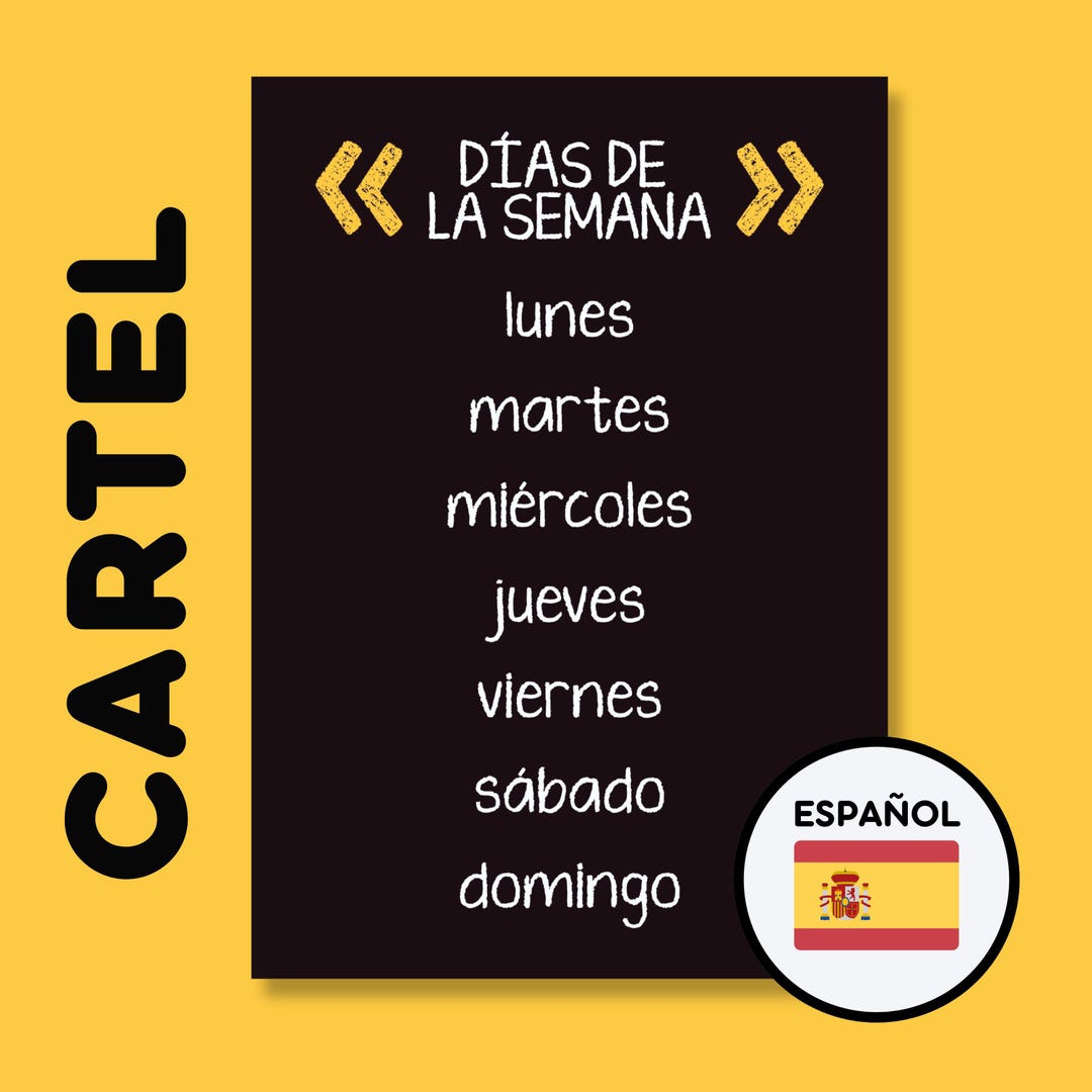 DÍAS De La SEMANA POSTER | Spanish Language Educational Wall Art ...