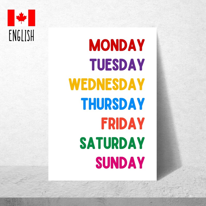 DAYS of the WEEK Poster | Educational Wall Art | Classroom Decor ...