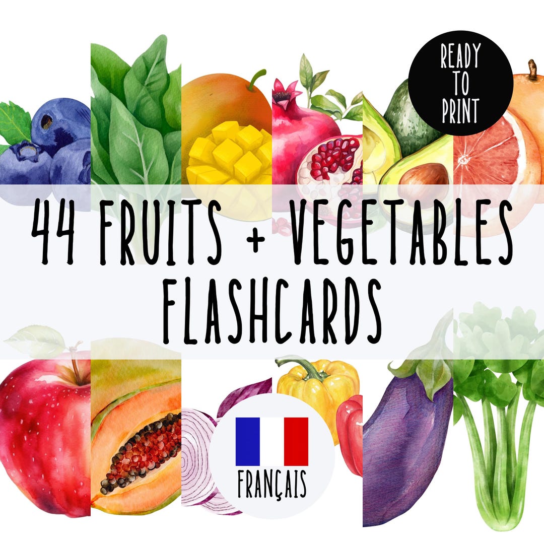 44 FRUITS + VEGETABLES FLASHCARDS | French Learning Resources ...