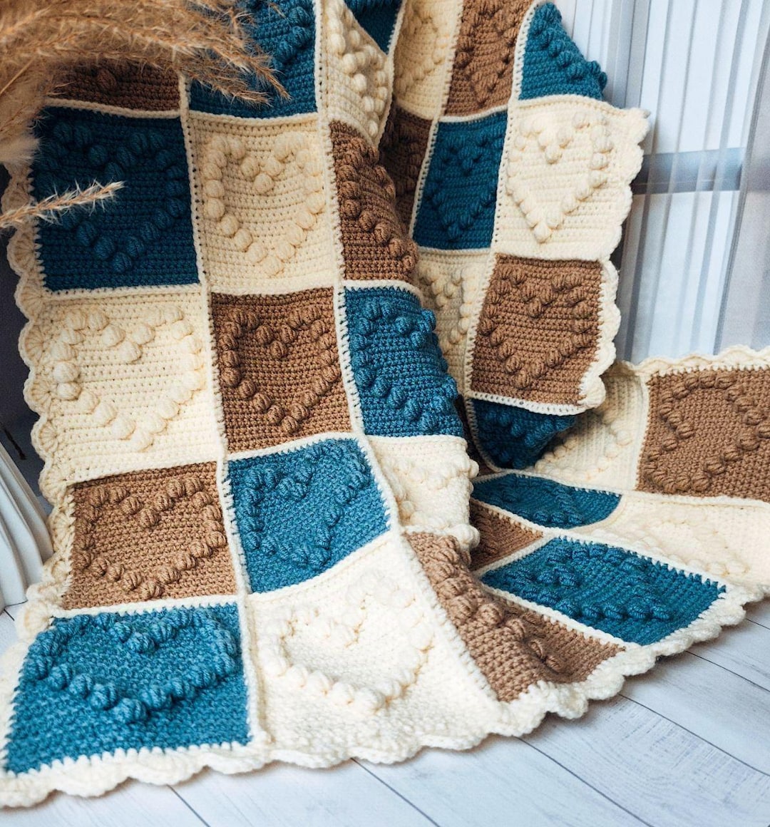 Handmade Crochet Baby Blanket With Heart Motif - Etsy