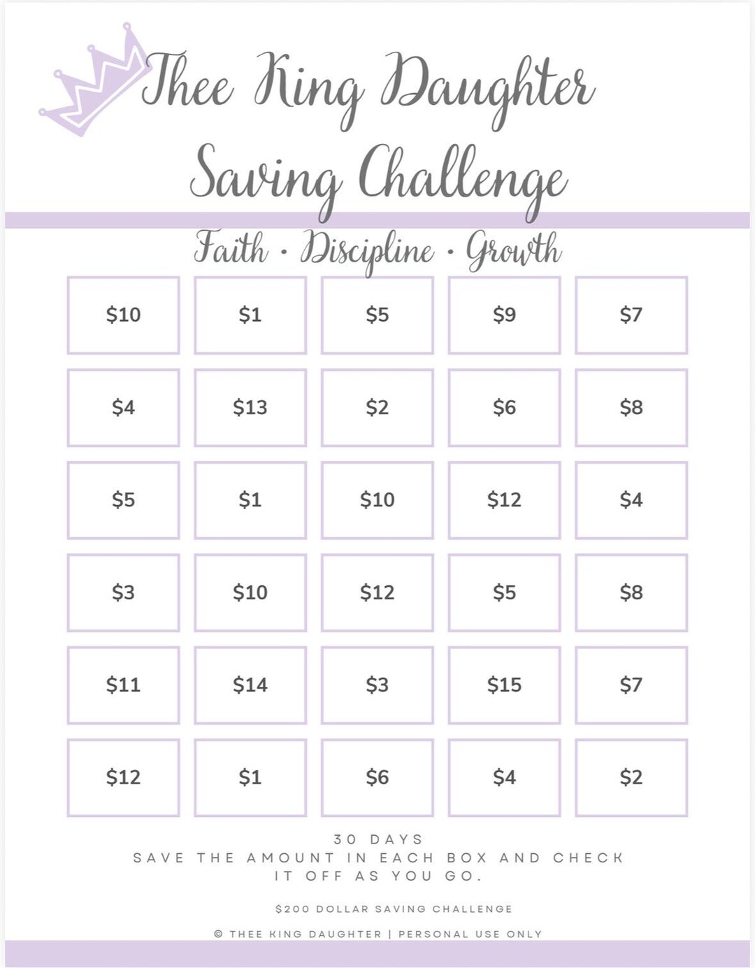 Thee King Daughter Savings Challenge Printable Faith Based Budget ...