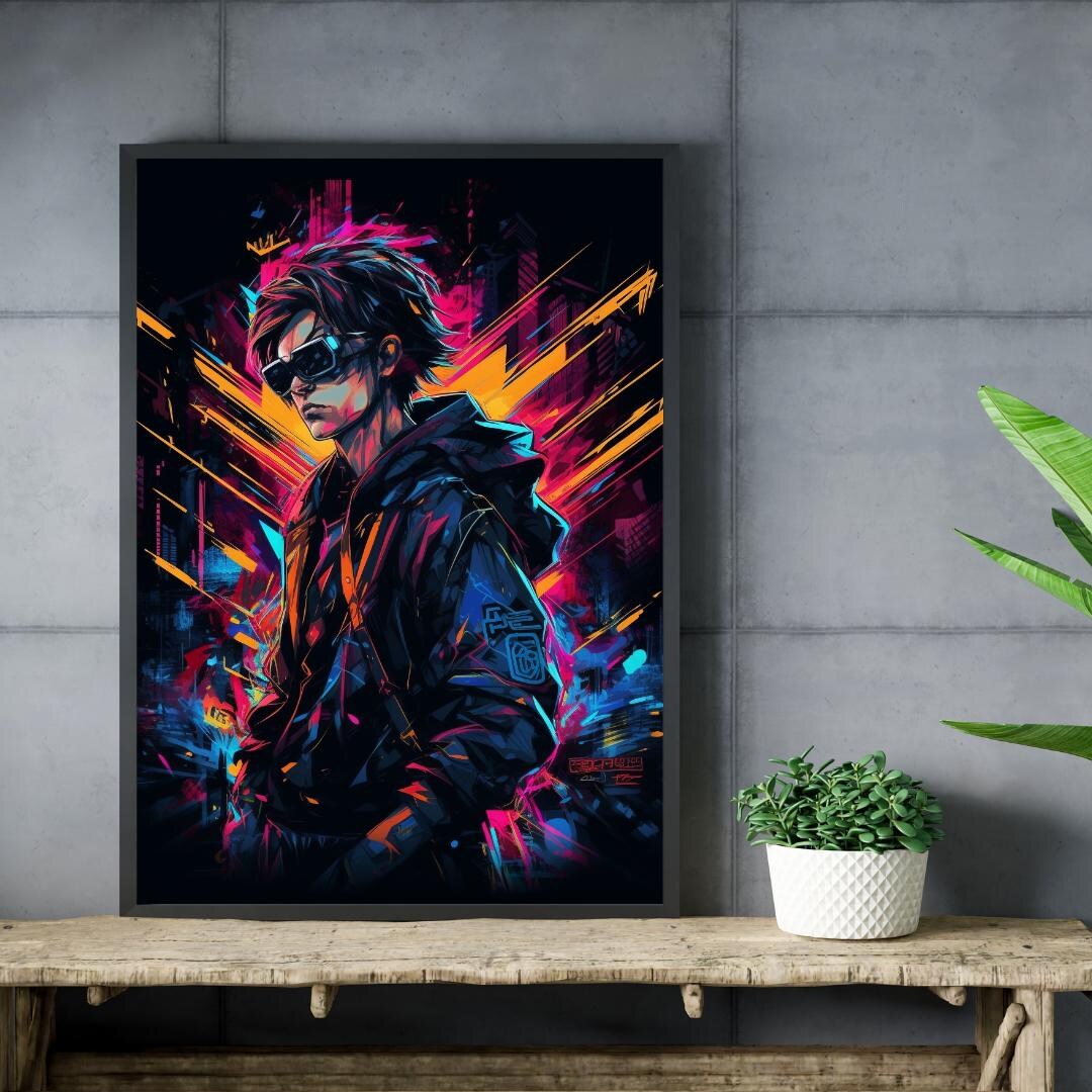 Cyberpunk Anime Poster – Neon Aesthetic Wall Art – Hand-drawn Manga ...