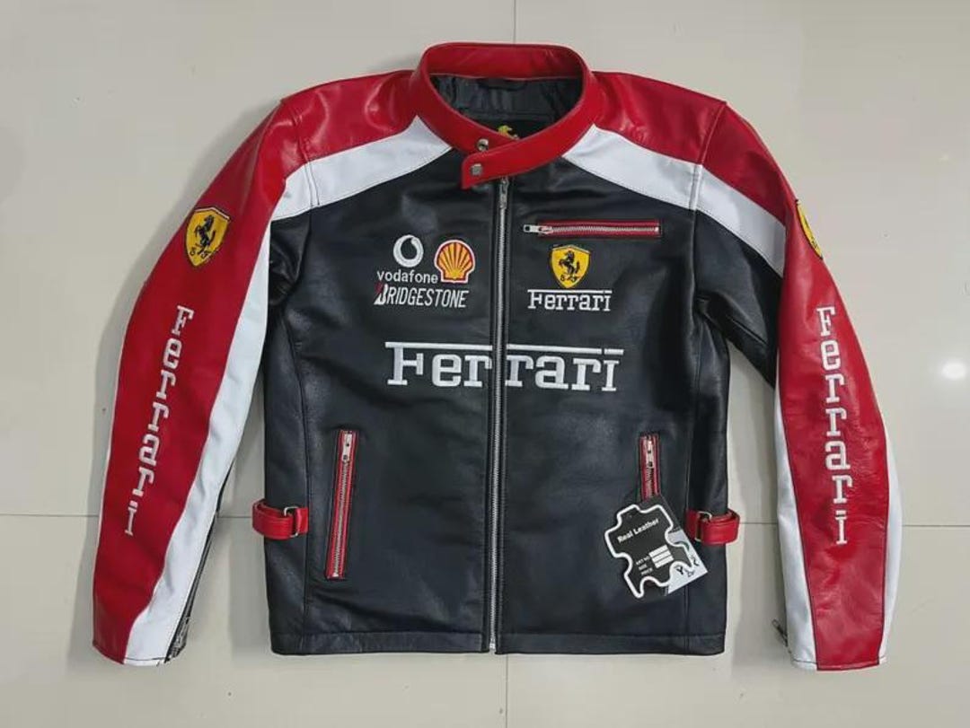 Vintage Ferrari Leather Racing Jacket – F1 Motorsport Bomber – Black ...