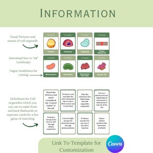 Cell Organelle Flashcards/matching Cards | for Students & Teachers ...